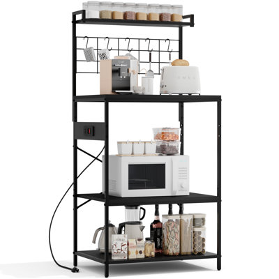 Rebrilliant Ketzalli Baker's Rack with Power Outlets, Microwave Stand, Coffee Bar, 10 S-Hooks ...